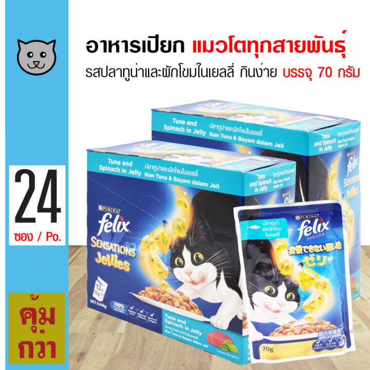 Purina Felix Pouch อาหารเปียก อาหารแมว รสทูน่าและผักโขมในเยลลี่ สำหรับ ...