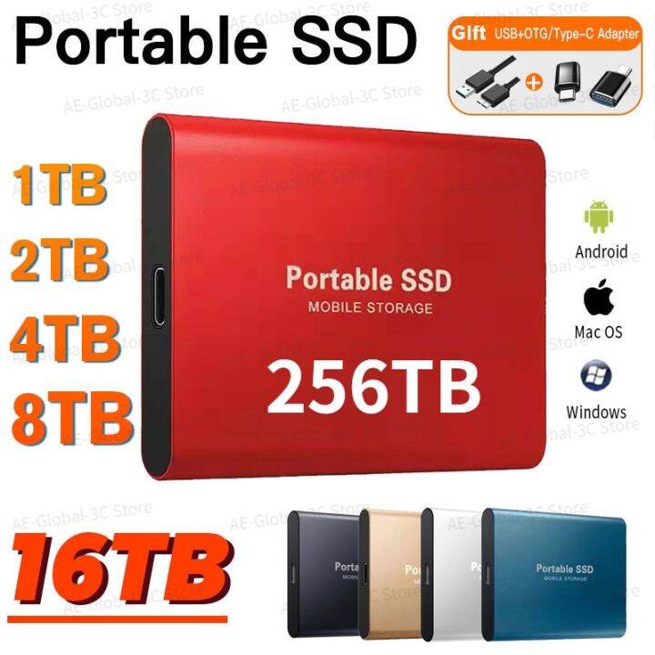 256TB 128TB ฮาร์ดดิสก์ไดรฟ์ภายนอกแบบพกพา SSD 2TB M.2ความเร็วสูง Type-C USB 3.1 Solid State Drive ...
