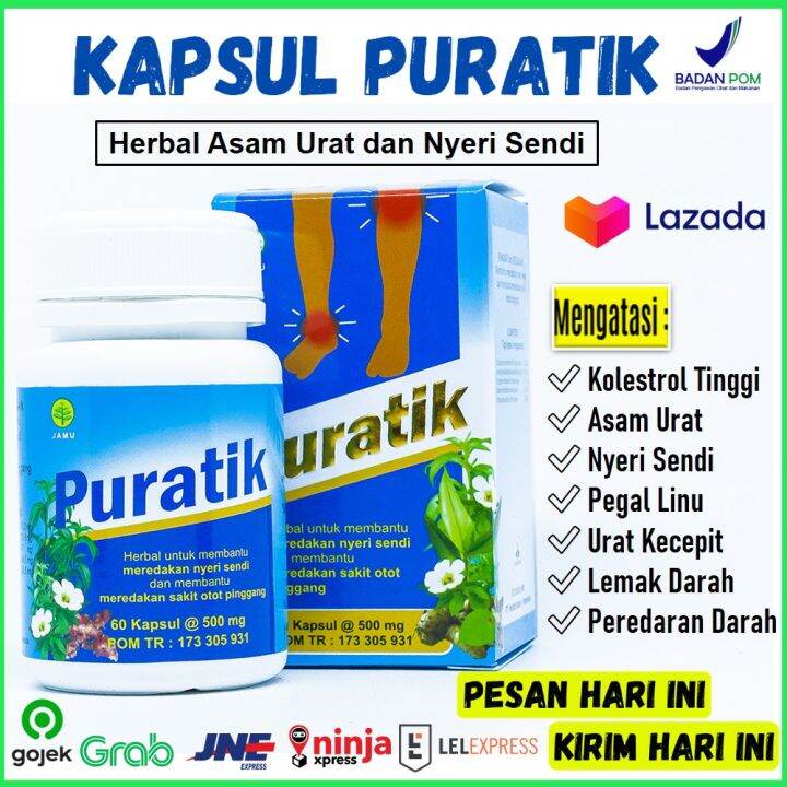 Kapsul PURATIK Obat Asam Urat dan Nyeri Sendi Herbal PURATIK ini isi 60 ...