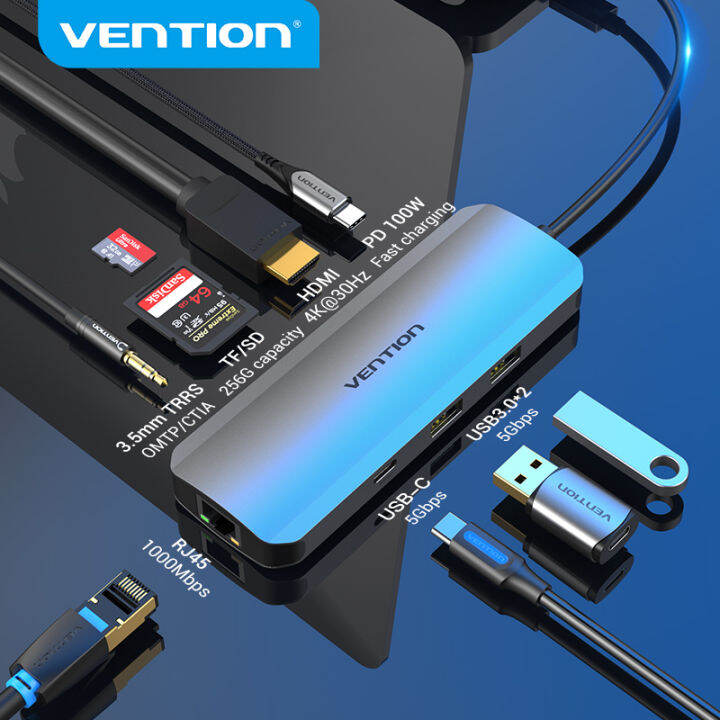 Vention USB HUB TYPE C to HDMI 4K 30Hz USB HUB 3.0 RJ45 SD TF 3.5มม. PD ...