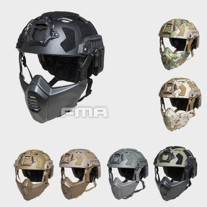 FMA Tactical Helmet with Half Face Mask SF Style Helmet with NVG Shroud ...