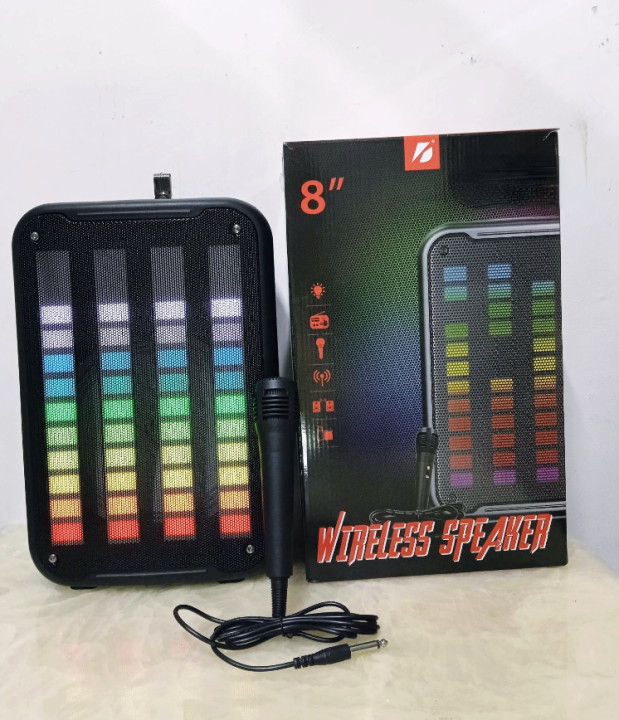 8"INCH Wireless Portable Karaoke Bluetooth Colorful LED Outdoor Handy Speaker KTS-1752 Free Mic ...
