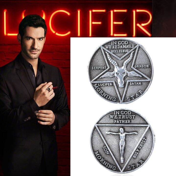 Coin TV Show Fans Lucifer Morningstar Satanic Pentecost Commemorative Coin Badge Halloween Metal ...