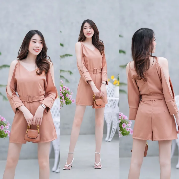 Aya_shop เสื้อผ้าแฟชั่น Jumpsuit สีน้ำตาล พร้อมส่ง | Lazada.co.th