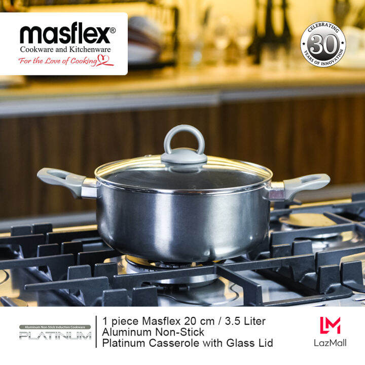 Masflex 20 cm / 3.5 Liter Aluminum Non-Stick Platinum Casserole with ...