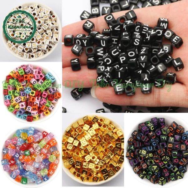 100pcs Manik Manik Huruf Kotak Mote Huruf Abjad Balok Mute Alfabet Dadu ...