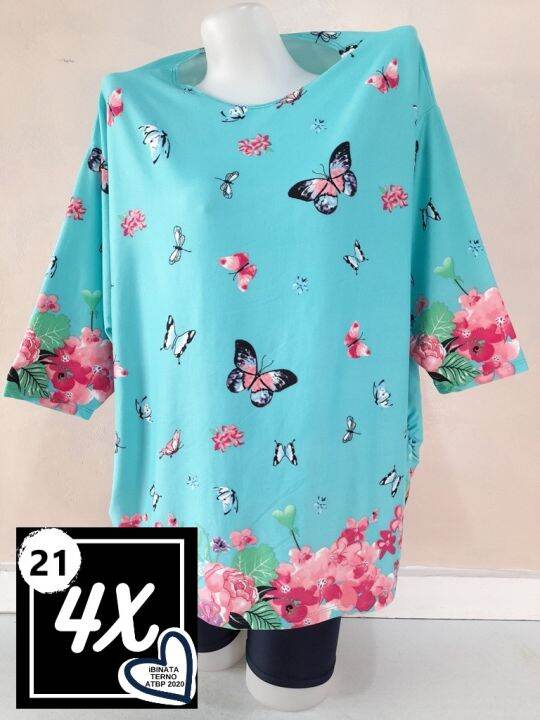 iBinata (4XL), Print Floral, Round Neck, 3/4 Sleeve, Garterized Side ...