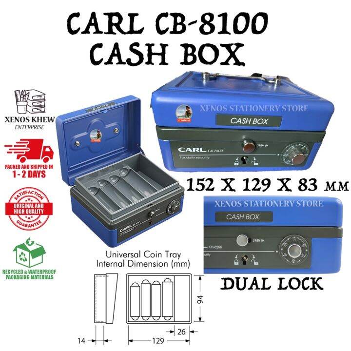CARL CASH BOX (6" MEDIUM) KEY LOCK WITH PASSWORD DIAL CB-8100 CB8100 ...
