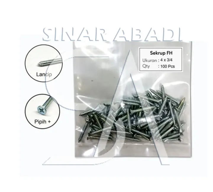 SEKRUP FH 4 x 3/4 - SKRUP FH 4x3/4 BAUT TAPPING ISI 100 PCS | Lazada ...