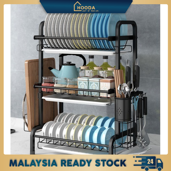 Kitchen Rack SUS 304 Stainless Steel Dish Rack Dish Drainer Rack Rak ...