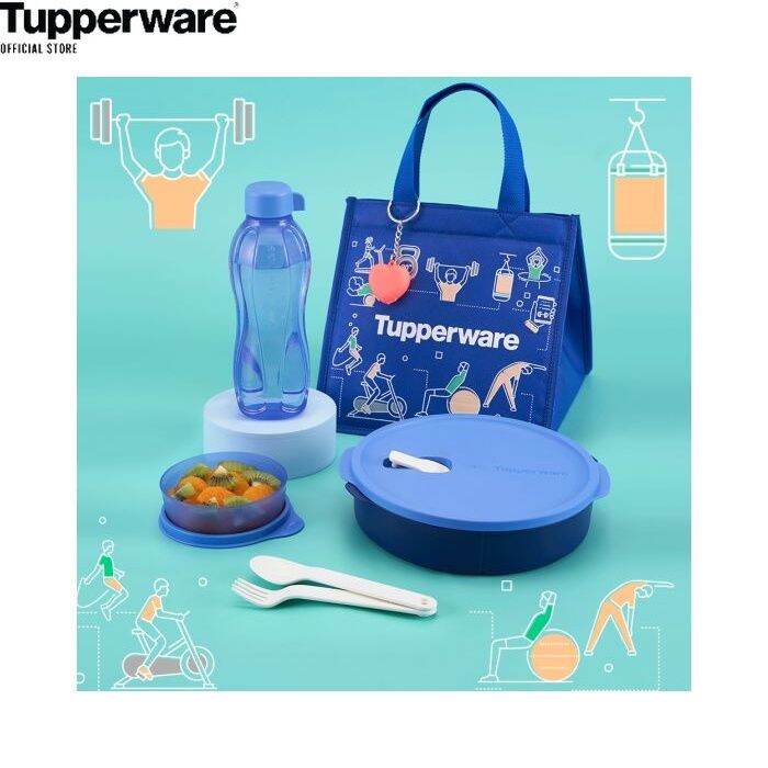 TUPPERWARE SET TEMPAT MAKAN BEKAL PLASTIK FIT TO GO BLUE GIFT BELI ...