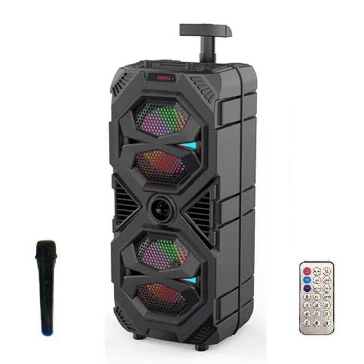ZQS-8212 8 Inch *2 Portable Karaoke Bluetooth Big Trolley Speaker FM Radio Wireless Mic / Remote ...