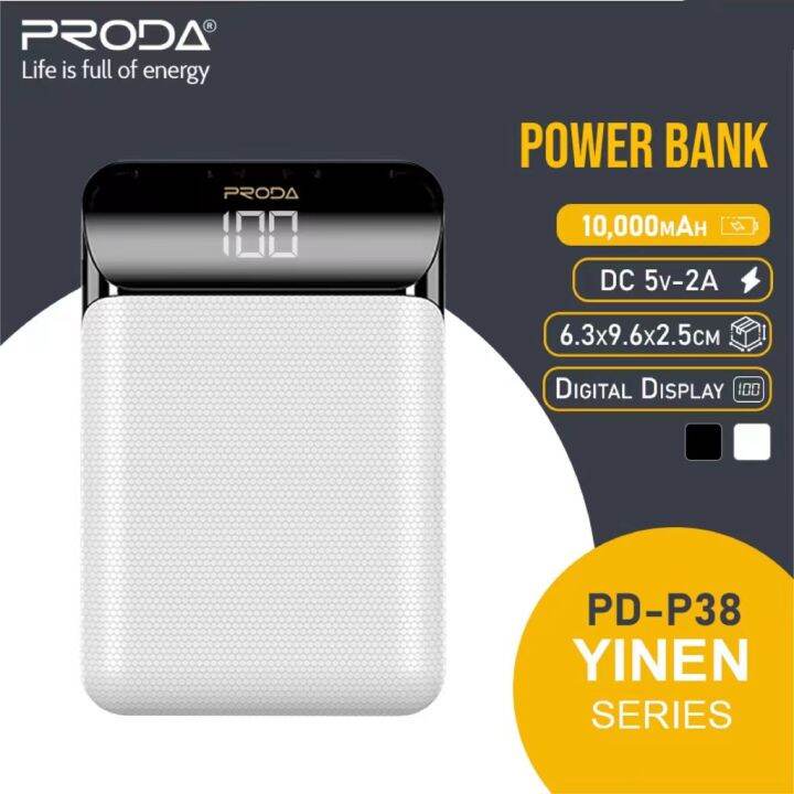 PRODA PD P38 Yinen Series 10000mah LED Display Dual Port Micro Type-C Bank | Lazada PH