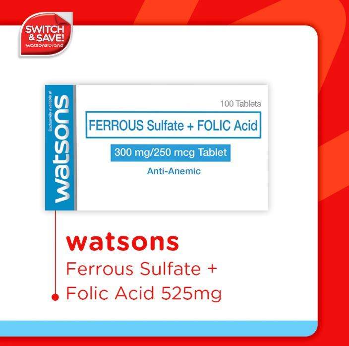 WATSONS Ferrous sulfate + Folic Acid Tablet | Lazada PH