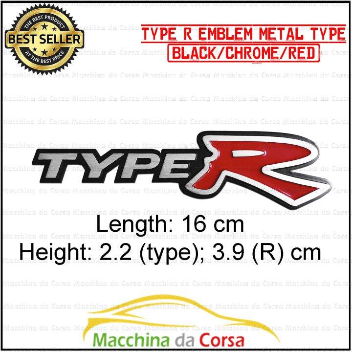 Type R Emblem Rear Trunk and Side for Honda Cars 16 cm in Length ...