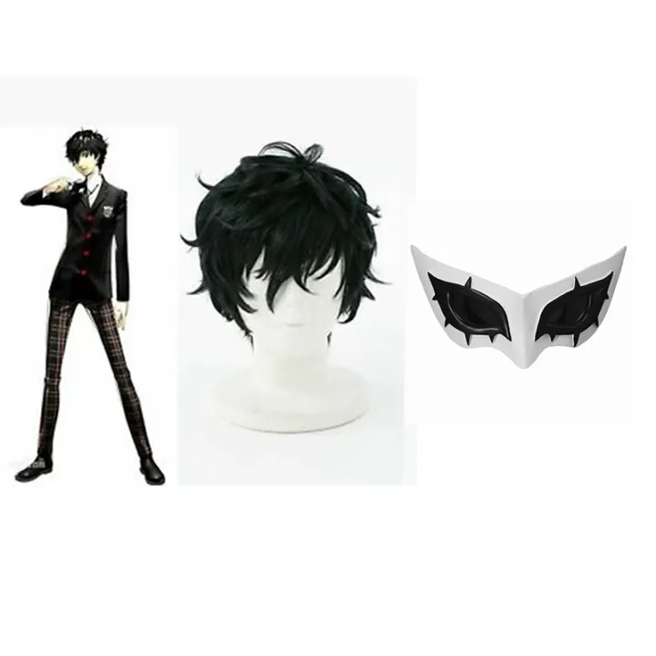P5 Persona 5 Cosplay Kurusu Akira Joker Cosplay Wig Mask Hair wig Mask ...