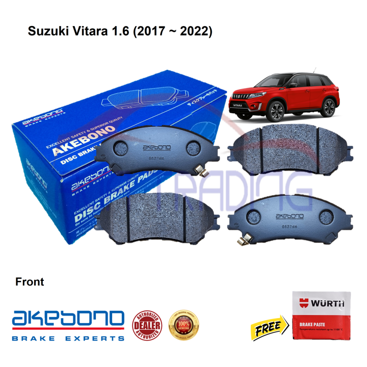 Genuine Akebono Front Brake Pads for Suzuki Vitara 1.6 (2017-2022) - w/ WURTH Brake Paste ...