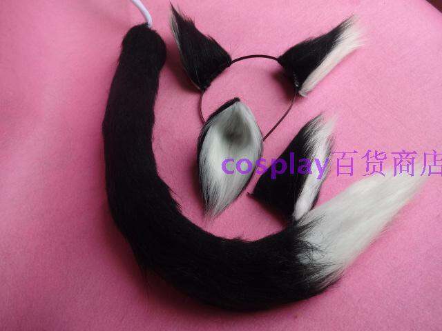 Black and White Splicing Long Plush Tail for Cosplay, Cat and Fox Tail ...