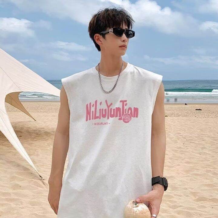 เสื้อกล้ามผู้ชายพิมพ์ลายตัวอักษรเสื้อยืดแขนกุดใหม่ M-8XL INS ชายแฟชั่นแนวสตรีทอเมริกันทรงหลวมฤดู ...