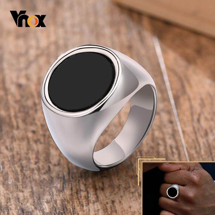 Chengjiao Vnox Punk Round Top Signet Ring for Men, Gothic Stainless ...