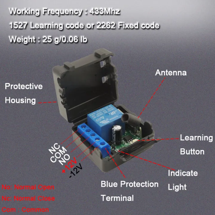 433Mhz Remote Control DC 12V 1CH Receiver Module Wireless Smart Switch ...