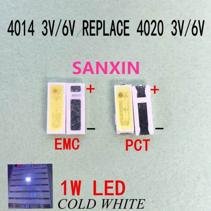 100ชิ้น4014ทดแทน4020ลูกปัด LED แบบ SMD สีขาวเย็น150mA 0.5W 1W 3V 6V ...