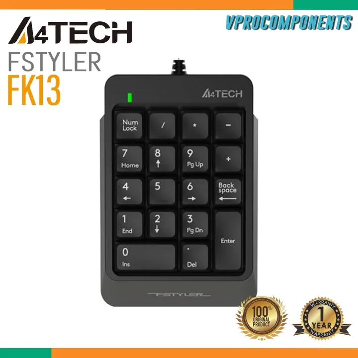 A4Tech FK13 Fstyler Sleek Round-Square Keycaps High-Elasticity Wired Silicon Numeric Keypad ...
