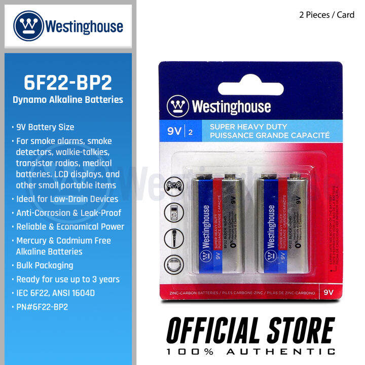 Westinghouse Super Heavy Duty Batteries 9V IEC 6F22, ANSI 1604D for ...