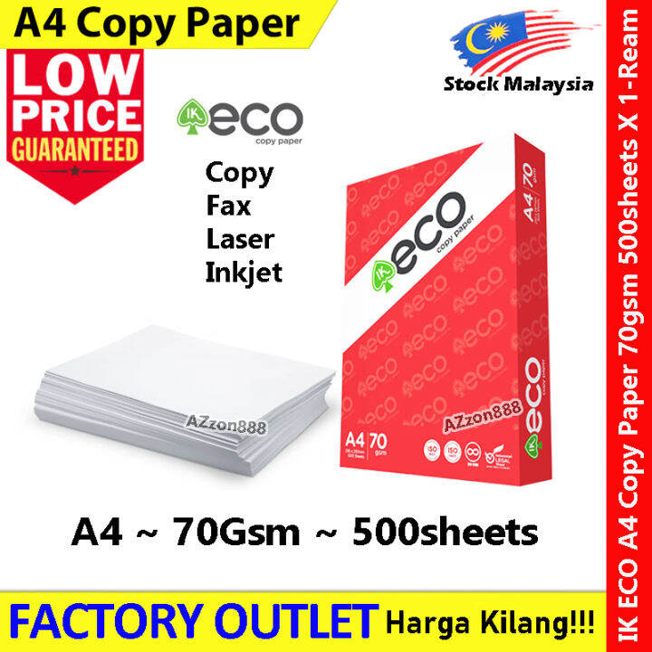 【5-PEK】IK ECO A4 Copy Paper A4 White Paper A4 70gsm 500s | Lazada