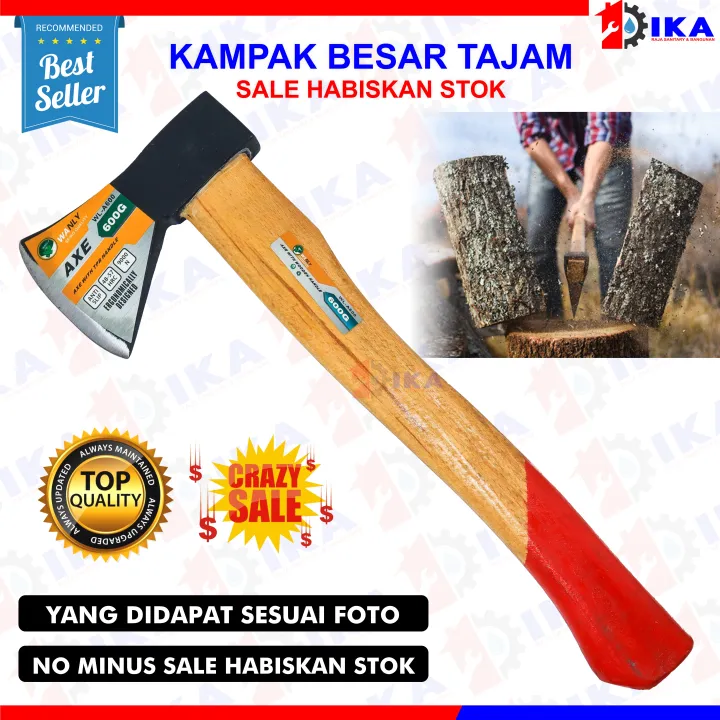Kampak Kapak Baja asli Cacah Tulang Gagang Kayu Berkualitas Ukuran 600 ...