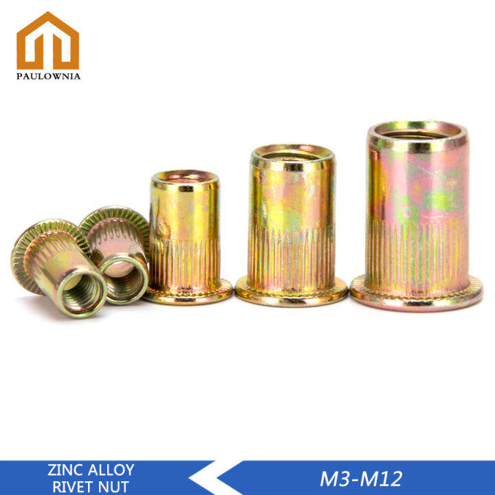 3-20pcs Zinc Rivet Nuts M3 M4 M5 M6 M8 M10 M12 Flat Head Knurled Screw ...