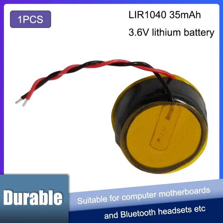 1ชิ้น LIR1040พร้อมสายชาร์จแบตเตอรี่ลิเธียม3.6V 35MAh สำหรับชุดหูฟัง ...