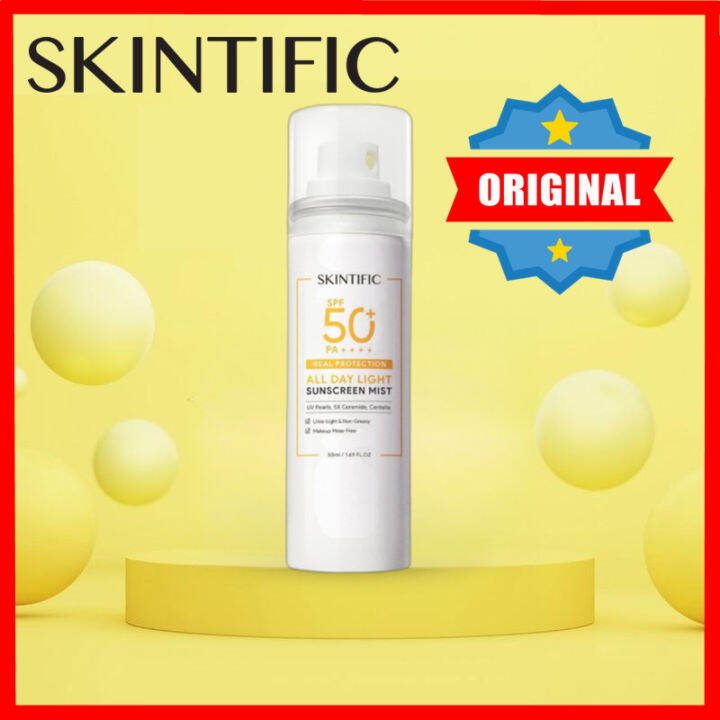 Skintific All Day Light Sunscreen Mist SPF50 PA++++50ml Whitening Sunblock Spray Anti UV Face ...