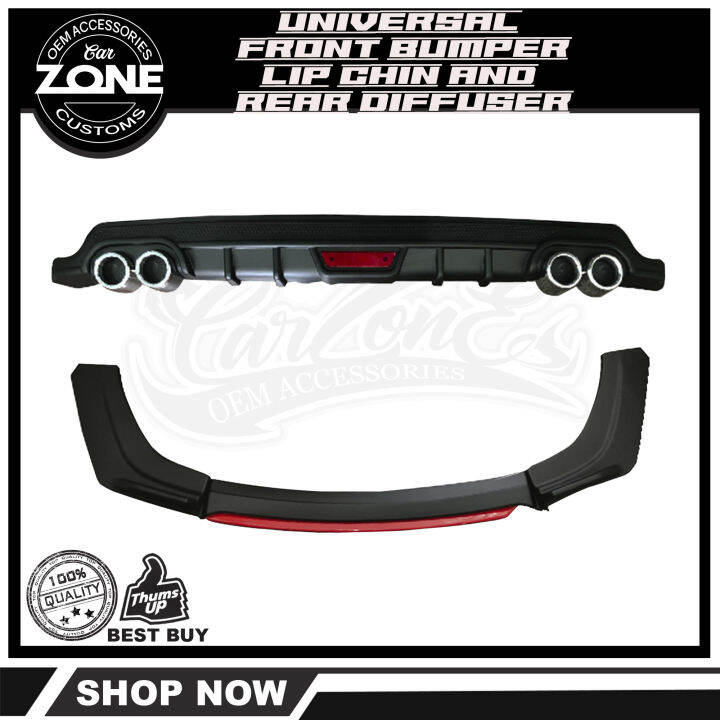 UNIVERSAL Front Bumper Lip Chin (Black/Red) & UNIVERSAL Rear Diffuser ...