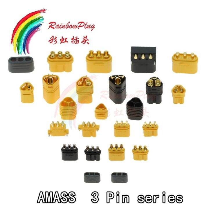 Amass MR30 MR60 MT30 MT60 series aircraft model three hole gold plated plug connector 3pin male ...