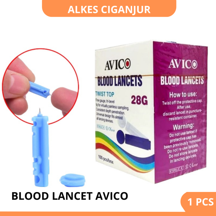 Blood Lancet Avico Jarum 28G Lancet Blood Ambil Darah Cek Gula Kolesterol Asam Urat isi 100 pcs ...