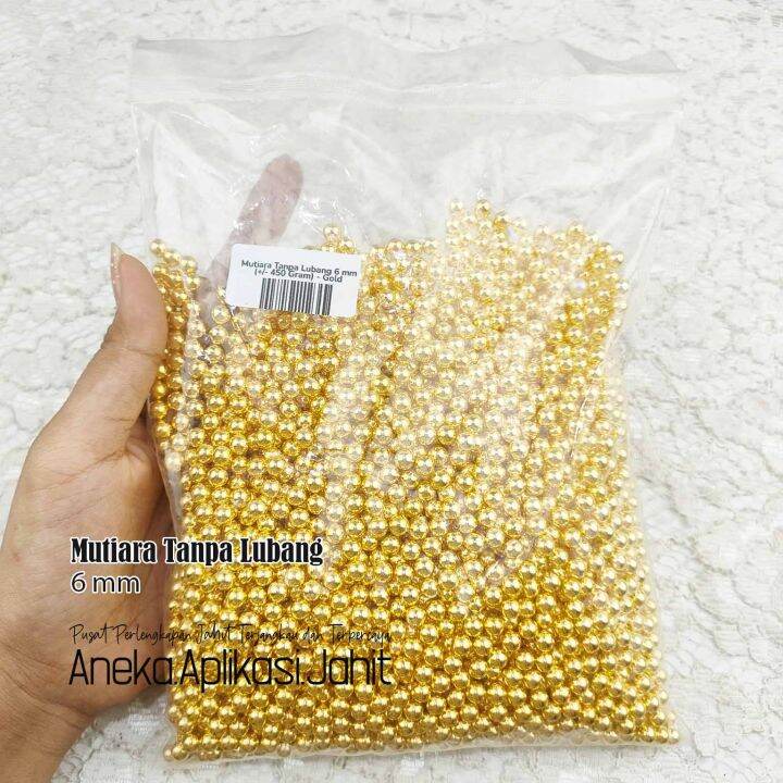 1 PON (450 GRAM) MUTIARA TANPA LUBANG / MUTIARA TINDIK 6 MM GOLD ...