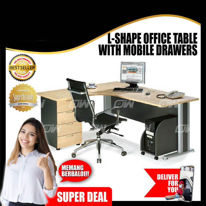L-SHAPE OFFICE TABLE WITH MOBILE DRAWERS OFFICE DESK OFFICE MEETING ...
