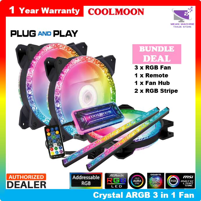 Coolmoon Diamond Crystal RGB 12cm ARGB Fan 3 in 1 Sets (Max 10 Fan + 2 ...
