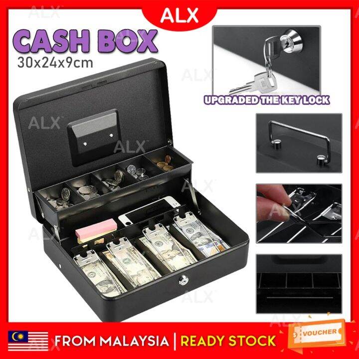 ALX Large Cash Compartment Tray Cash Storage Box Security Cash Box ...