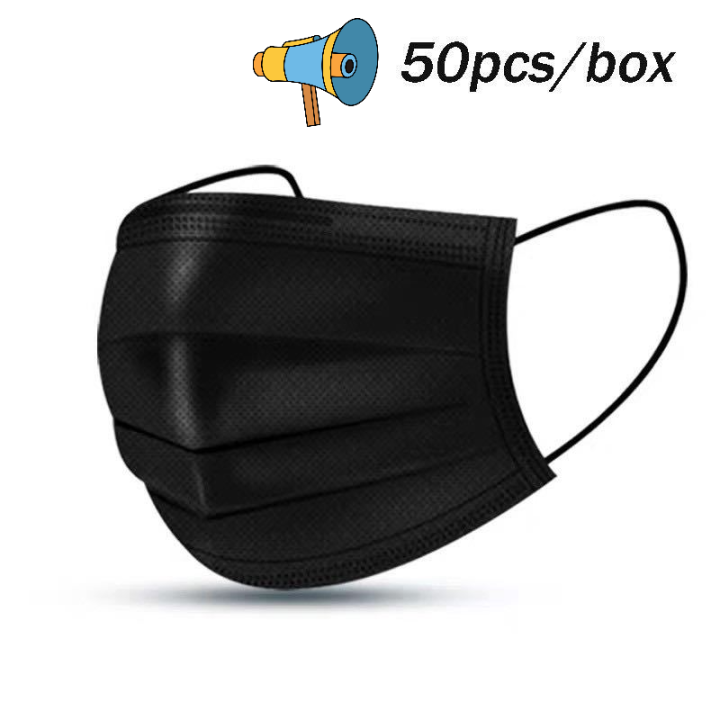 Pack of 50 3-layer black face mask disposable protective mask face mask ...