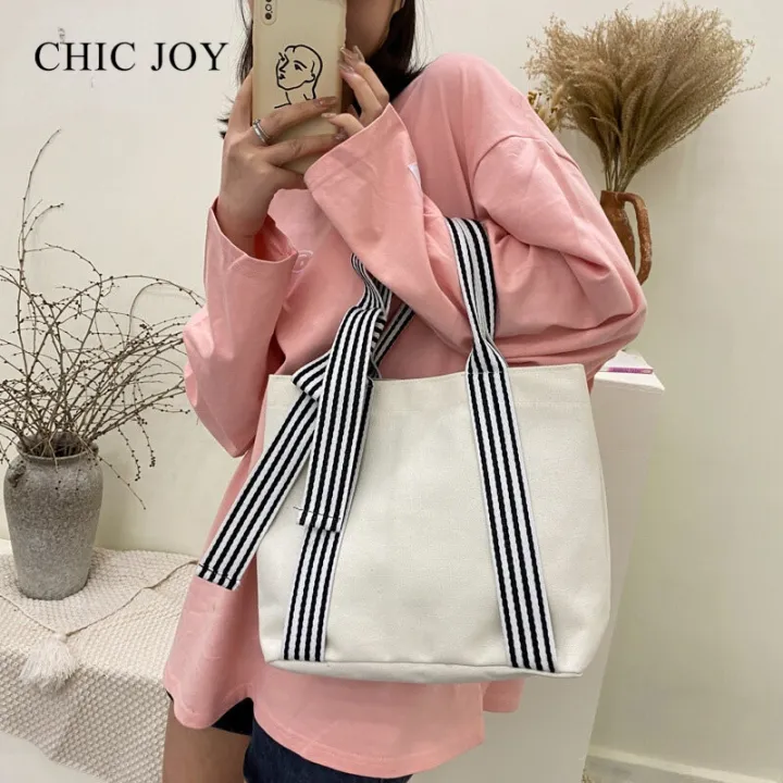 Cjoy กระเป๋าผ้าแคนวาสสำหรับผู้หญิง,กระเป๋าโท้ทแบบเรียบง่ายความจุขนาด ...