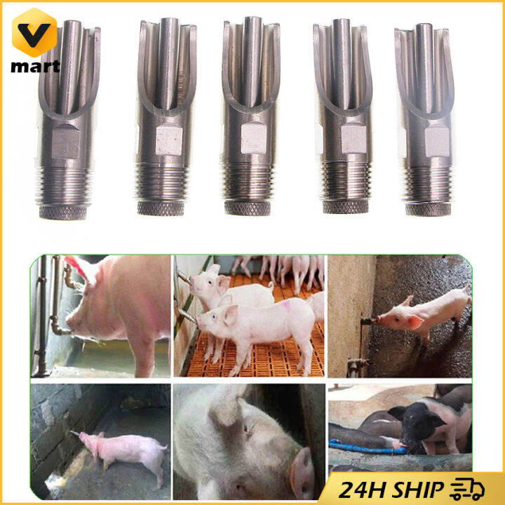 5pcs Pig Nipple Drinker Stainless 1/2PT Thread Pig Hog Swine Drinker ...
