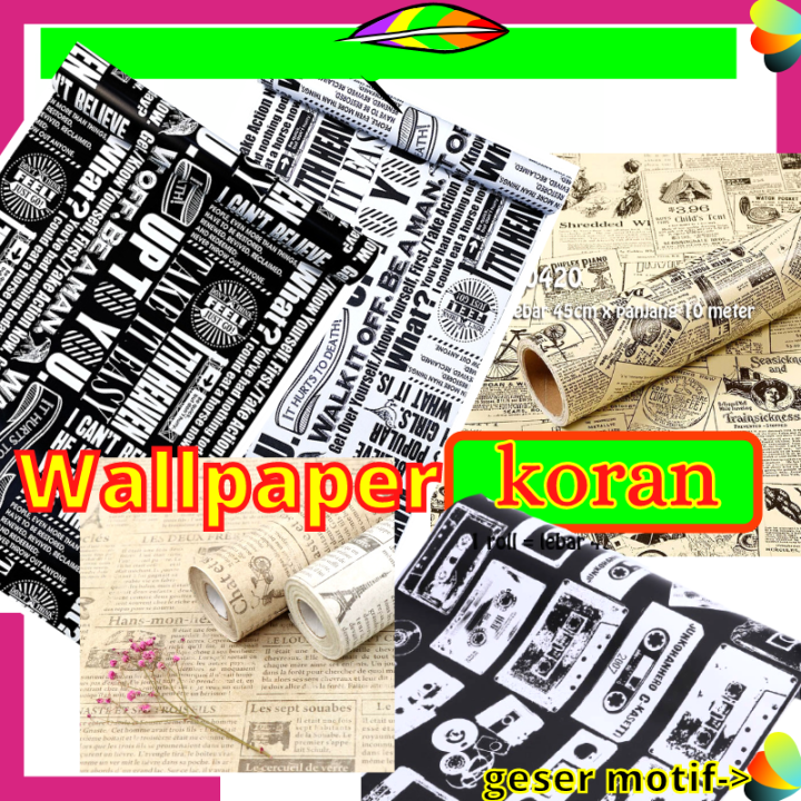 WALLPAPER WALPAPER WALLPEPER MOTIF RETRO VINTAGE KORAN CAFE HITAM PUTIH ...