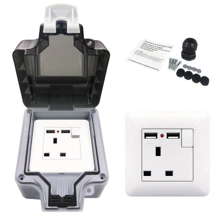Splash-proof socket open 13A double USB socket IP66 splash-proof ...