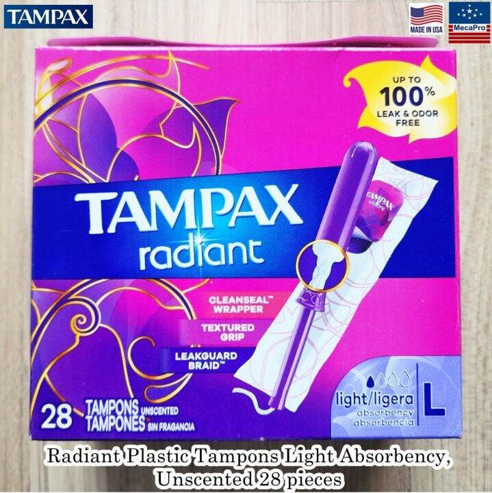 Tampax® Radiant Light Plastic Tampons 28 Count ผ้าอนามัยแบบสอด 28 ชิ้น ...