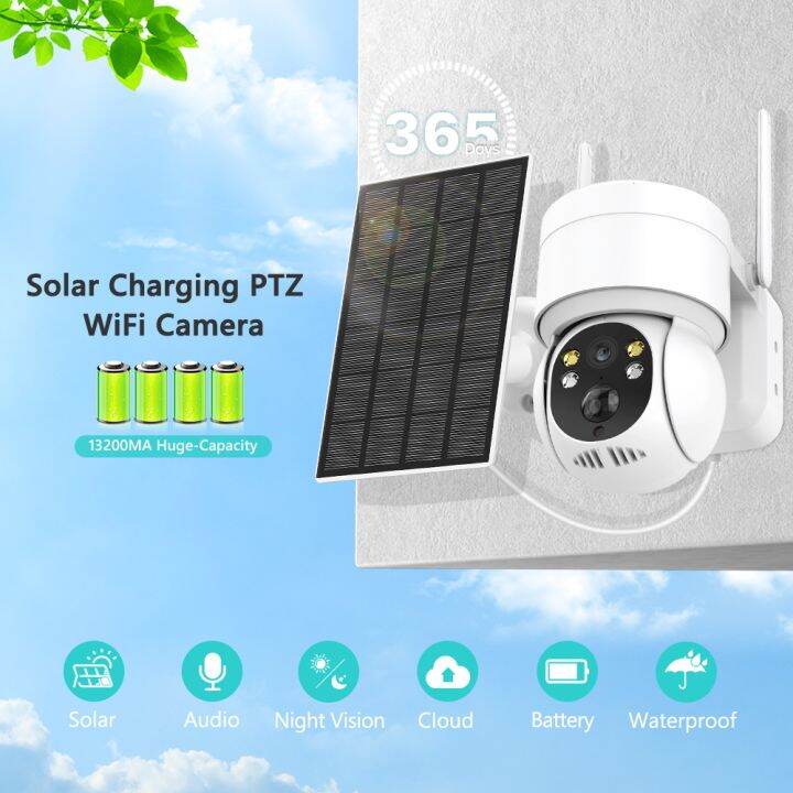 100% Wireless WIFI Solar Panel PTZ IP Camera Rechargeable Battery PIR ...