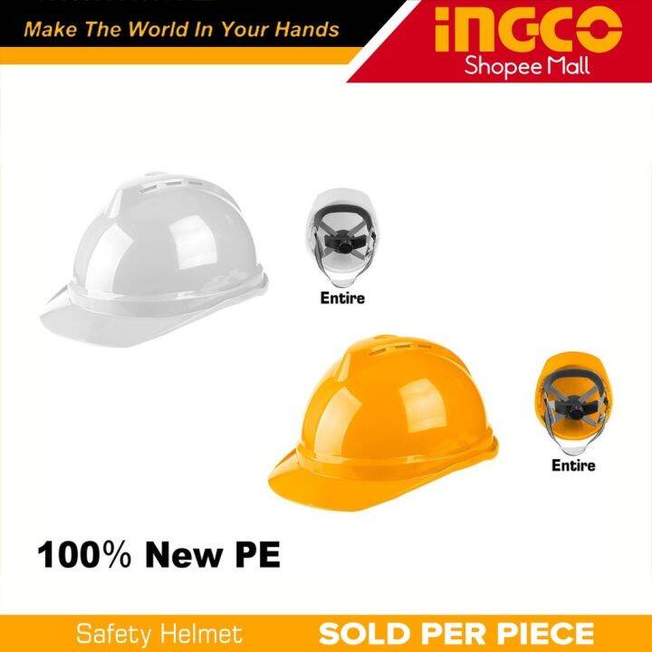 Ingco Hard Hat Safety Helmet PE Shell with Vents Chinstrap YELLOW ...