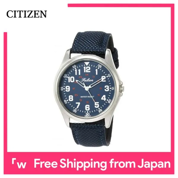 CITIZEN Q & Q watch analog falcon everyday life waterproof nylon and leather belt navy QB38-315 ...