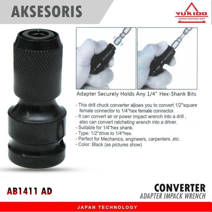 Socket Adapter Konverter Impact Wrench Ke Mata Obeng Konektor Bor 1 2 Square To 1 4 Hex Auto